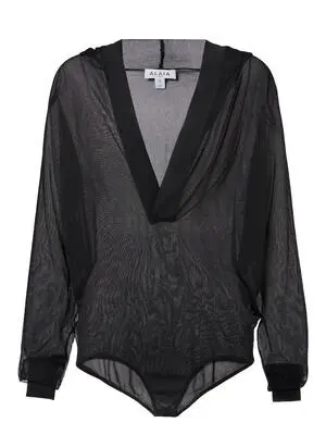 Alaïa Sheer Hooded Bodysuit - Black