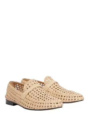 Loro Piana Leon Woven Leather Loafers - Beige