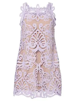 SELF-PORTRAIT Guipure Lace Mini Dress - Purple