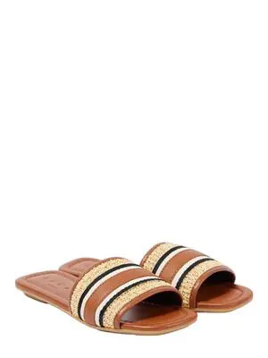 Hogan Striped Leather-trimmed Slides - Multicoloured