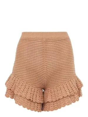 Chloé Ruffled Crochet Knit Mini Shorts Pink