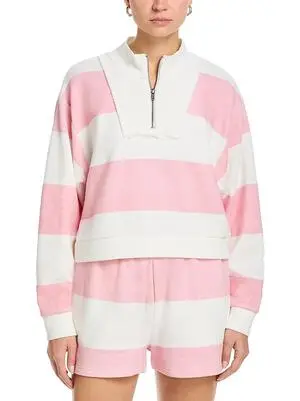 Vintage Havana Striped French Terry Half Zip Sweatshirt - Pink