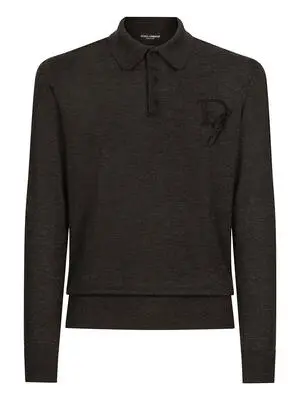 Dolce & Gabbana Long-sleeved Cashmere Polo-shirt With Embroidered Logo - Grey