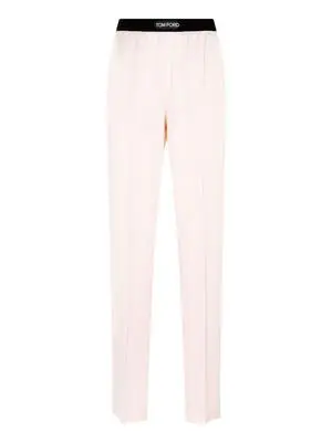 TOM FORD Tom Ford Logo Waistband Straight Leg Pants Beige