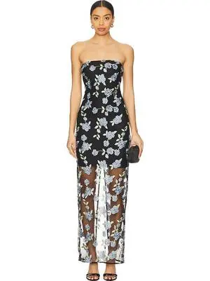 ROTATE BY BIRGER CHRISTENSEN Embroidered Floral Mesh Tube Dress - Black