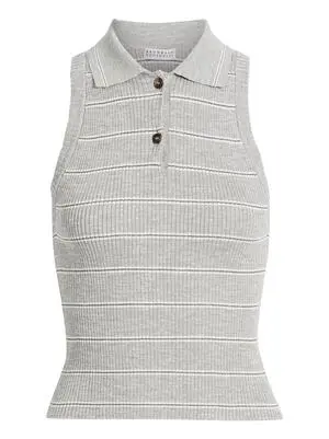 Brunello Cucinelli Metallic Striped Ribbed-knit Top - Light Gray