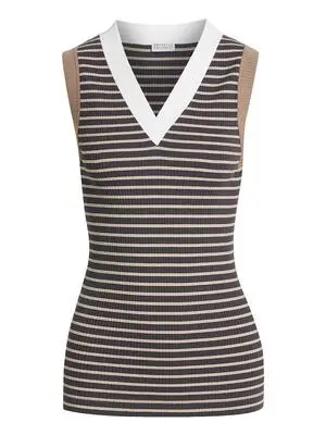 Brunello Cucinelli Bead-embellished Striped Top - Anthracite