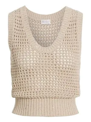 Brunello Cucinelli Sequin-embellished Open-knit Tank - Neutral