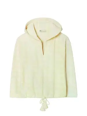 Tory Burch Logo-jacquard Terry Hoodie - Neutrals