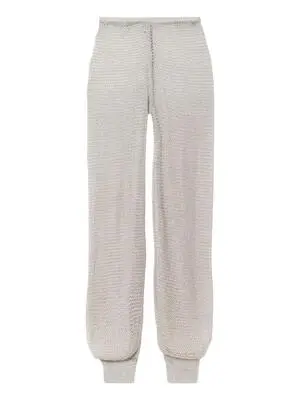 Alaïa Metallic Open-knit Wide-leg Pants - Silver