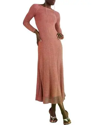 Alaïa Metallic Open-knit Midi Dress - Pink