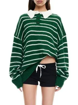 Lioness Striped Polo Sweater - Forest