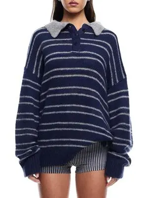 Lioness Striped Polo Sweater Navy