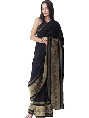 RAAS Mia Saree With Embroidered Blouse - Black