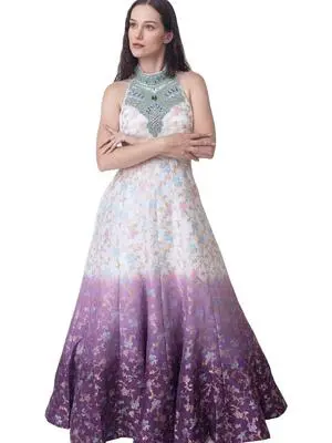 RAAS Maria Shaded Banarasi Jacquard Gown - White Multi