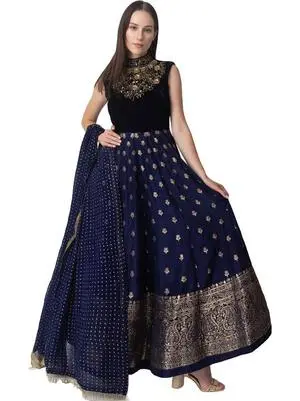 RAAS Alice Embroidered Jacquard Gown - Navy Blue