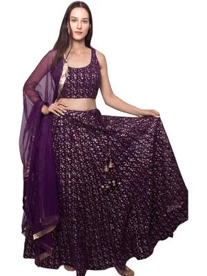 RAAS Jaden Sequins Embroidered Lehenga Choli Set - Wine