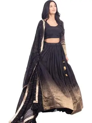 RAAS Jaya Jacquard Ombre Lehenga Choli Set - Black And Gold