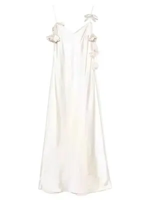 SELF-PORTRAIT Floral-appliqué Satin Maxi Dress - Neutrals