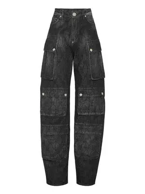 Philipp Plein Monogram Strass Cargo Jeans - Black
