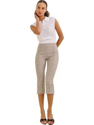 REFORMATION Gusta Knit Cropped Pant Neutral Check
