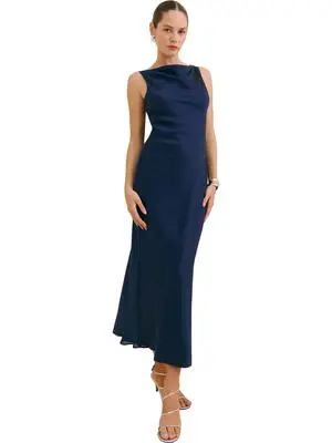 REFORMATION Corey Satin Midi Dress Blue