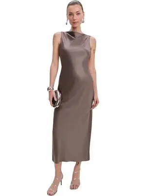 REFORMATION Corey Satin Midi Dress Magnetic