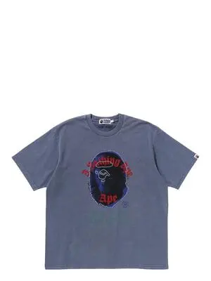 A BATHING APE Garment Dye Rhinestone Ape Head Relaxed Fit Tee Shirt Charcoal