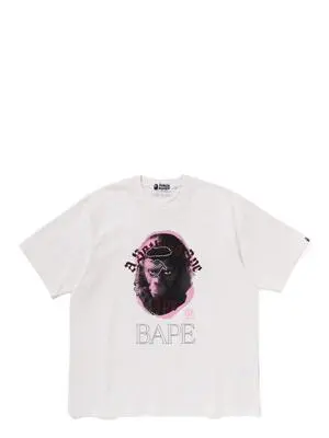 A BATHING APE Garment Dye Rhinestone Ape Head Relaxed Fit Tee Shirt Ivory
