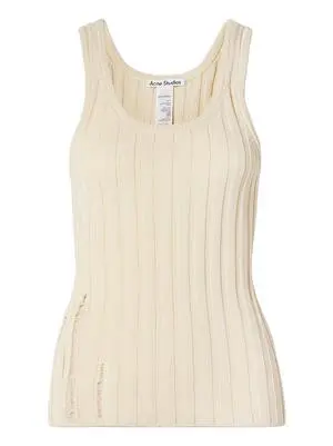 Acne Studios Distressed Ribbed Organic Cotton-blend Tank - Neutrals
