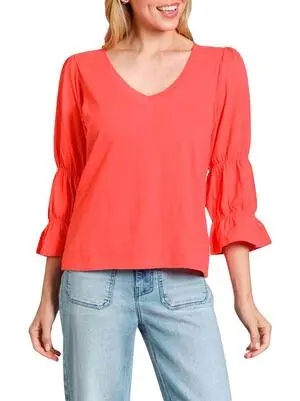APNY Renaissance Sleeve Cotton Slub Top - Hot Coral