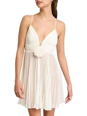Rya Collection Shirin Rosette Pleated Chiffon Chemise - Ivory