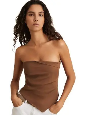 REISS Millie Ruched Bandeau Top - Brown