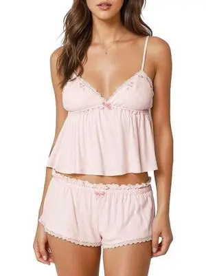 EDIKTED Dream Waffle Stitch Babydoll Camisole - Pink