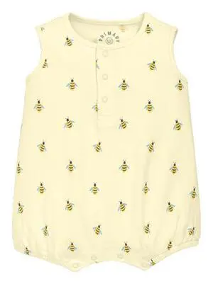 PRIMARY Baby Organic Henley Tank Shortie - Light Banana Bumble Bees
