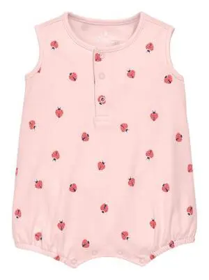 PRIMARY Baby Organic Henley Tank Shortie - Light Blossom Ladybugs