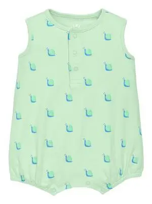 PRIMARY Baby Organic Henley Tank Shortie - Light Clover Snails