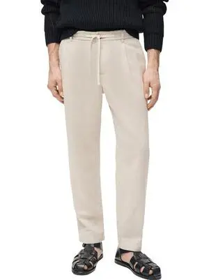 Mango Slim Fit Linen & Cotton Drawstring Pants - Ecru
