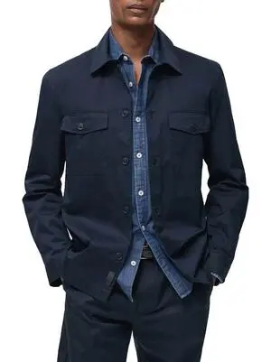 Mango Regular Fit Cotton Blend Button-up Overshirt Dark Navy