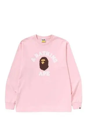 A BATHING APE College Long Sleeve Tee Shirt - Pink