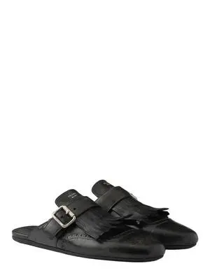 Prada Shuffle Fringed Leather Mules - Black