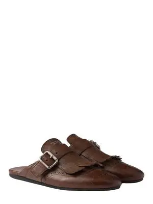 Prada Shuffle Fringed Leather Mules Brown