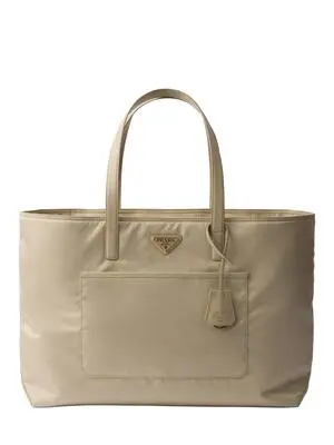 Prada Re-edition 1978 Large Re-nylon And Saffiano Leather Tote Bag - Neutral