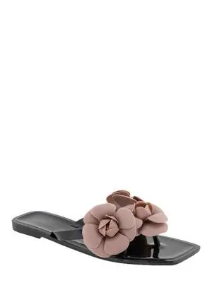 Bcbgmaxazria BCBG Lulu Floral Appliquéd Flip-Flops Black/ Adobe Rose