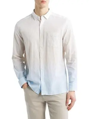 Johnston & Murphy Ombré Linen & Cotton Button-up Shirt - Tan/blue