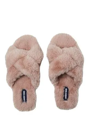 LANDS' END Fluffy Slide Slippers - Light Dusty Pink