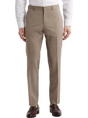 BOSS Genius Slim Fit Microcheck Dress Pants - Light Beige