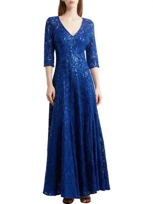 TAHARI ASL Beaded Sequin Gown - Deep Royal