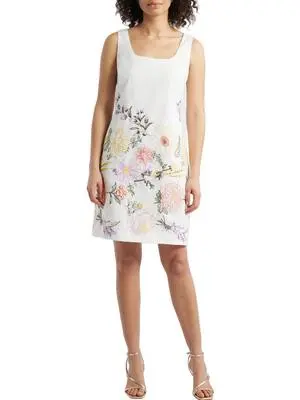 TAHARI ASL Embroidered Trapeze Dress - Ivory Orange