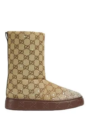 Gucci Gg Canvas Crystal Boots - Beige/dark Brown